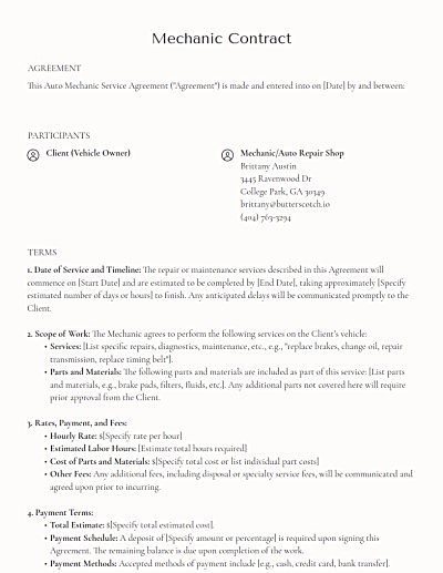 Mechanic Contract (Free Download)